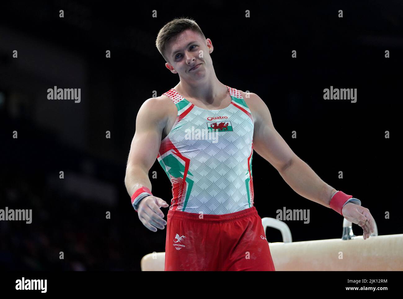 Wales' Jacob Edwards reacts after his Pommel Horse rotation of the Men ...