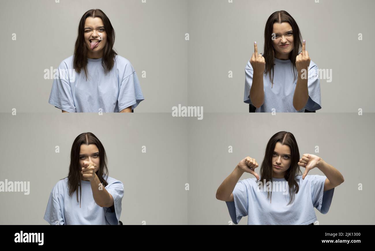 Set of different emotions. Collage with four different emotions in one ...