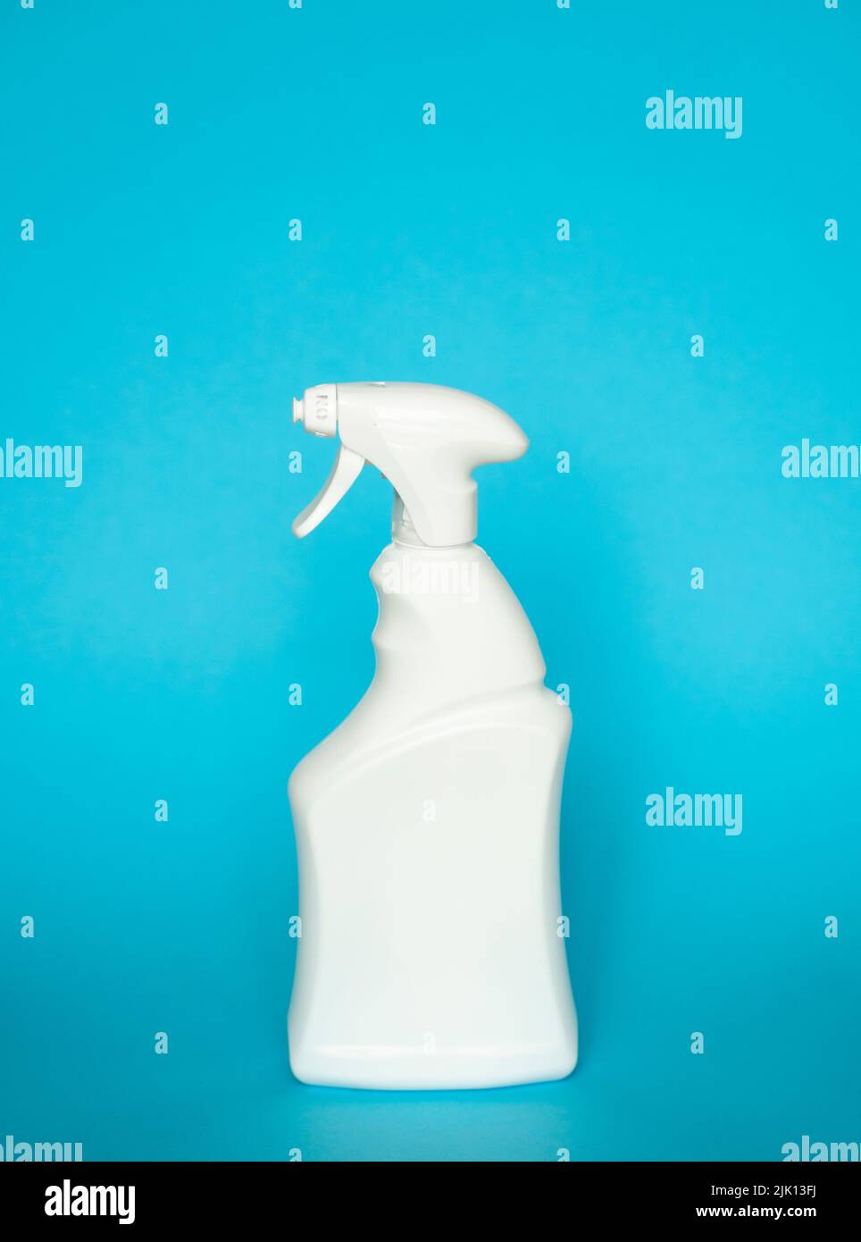 White plastic spray bottle for liquid cleaning products isolated on ...