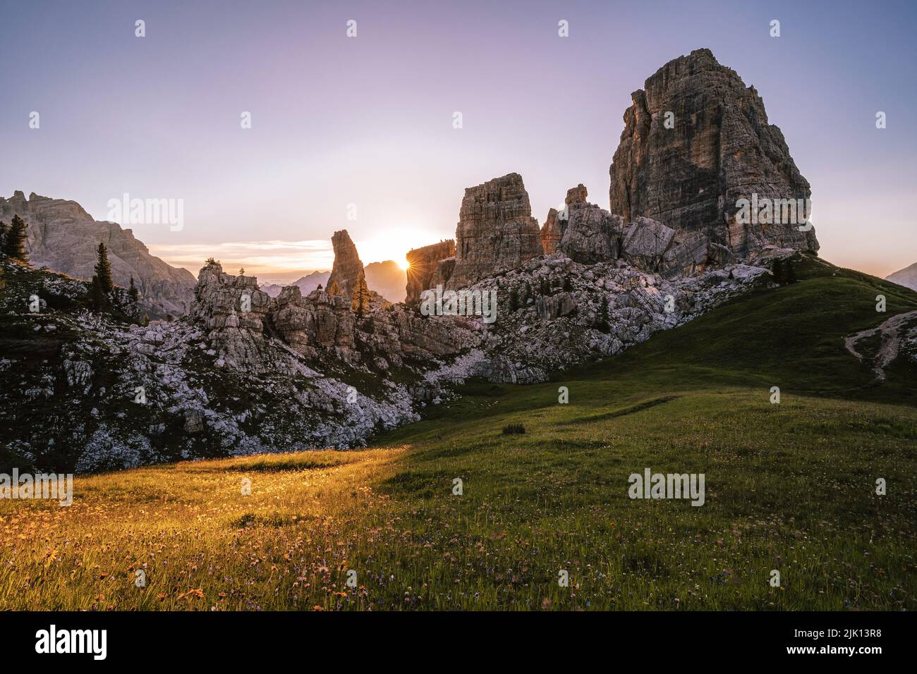 Sunrise at famous rock towers of Cinque Torri, Cortina D'Ampezzo ...
