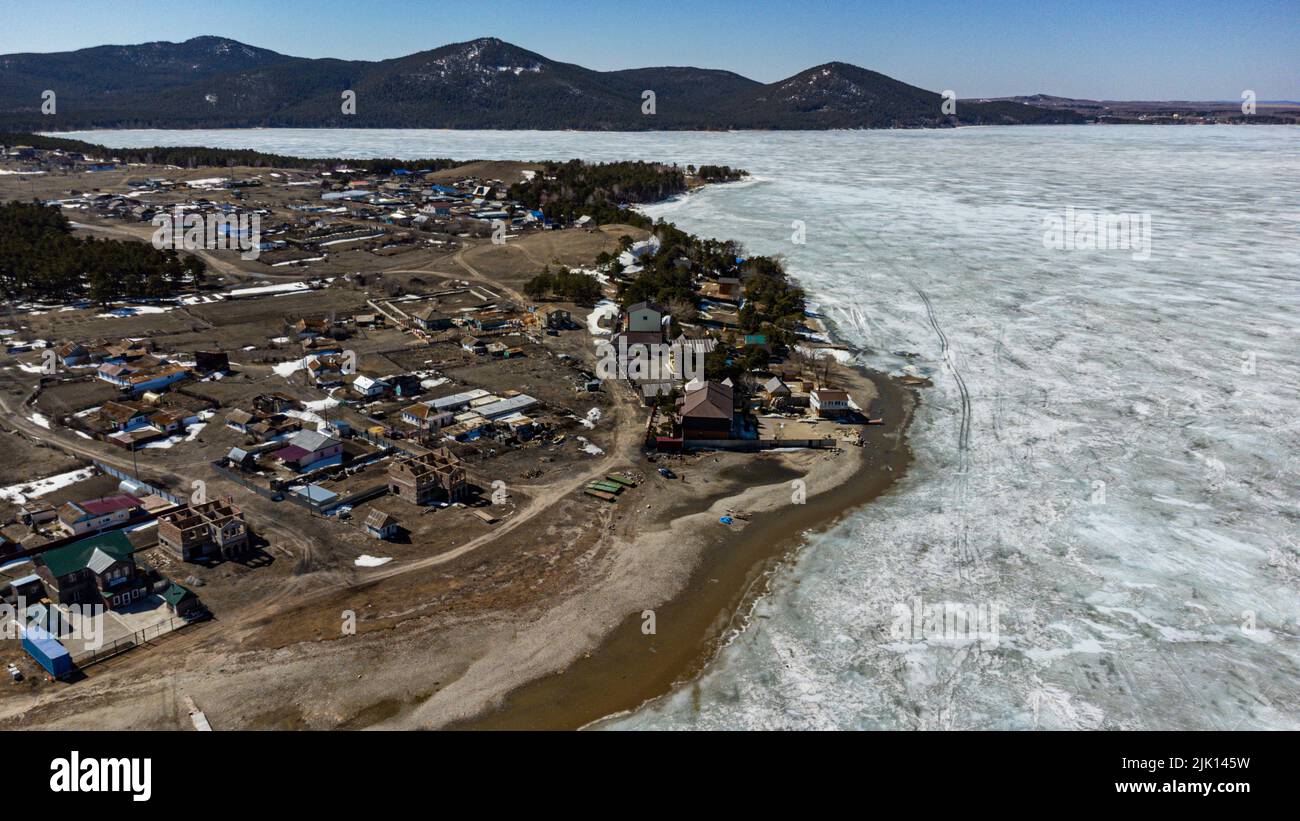 Aerial of the Imantau Lake, Imantau, Kokshetau National Park, Northern ...