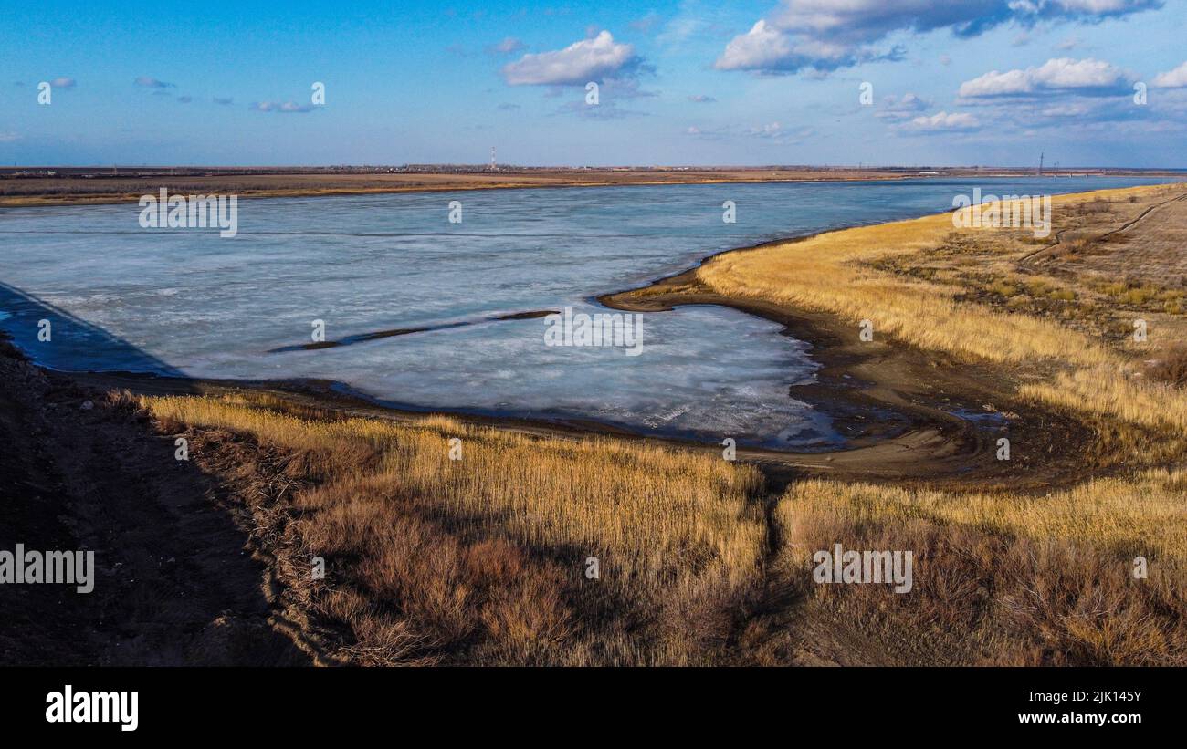 Aerial of the Imantau Lake, Imantau, Kokshetau National Park, Northern ...