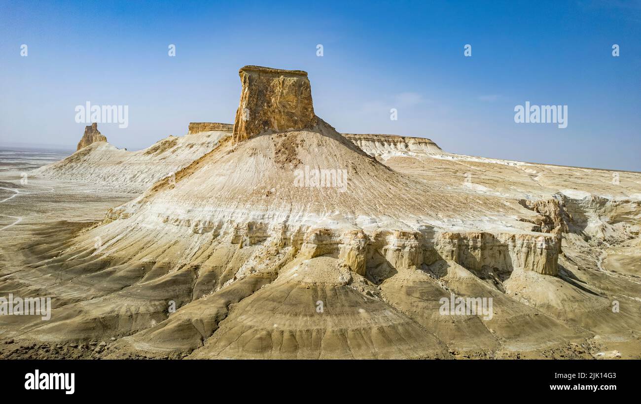 Aerial of Bozzhira Canyon, Ustyurt plateau, Mangystau, Kazakhstan ...