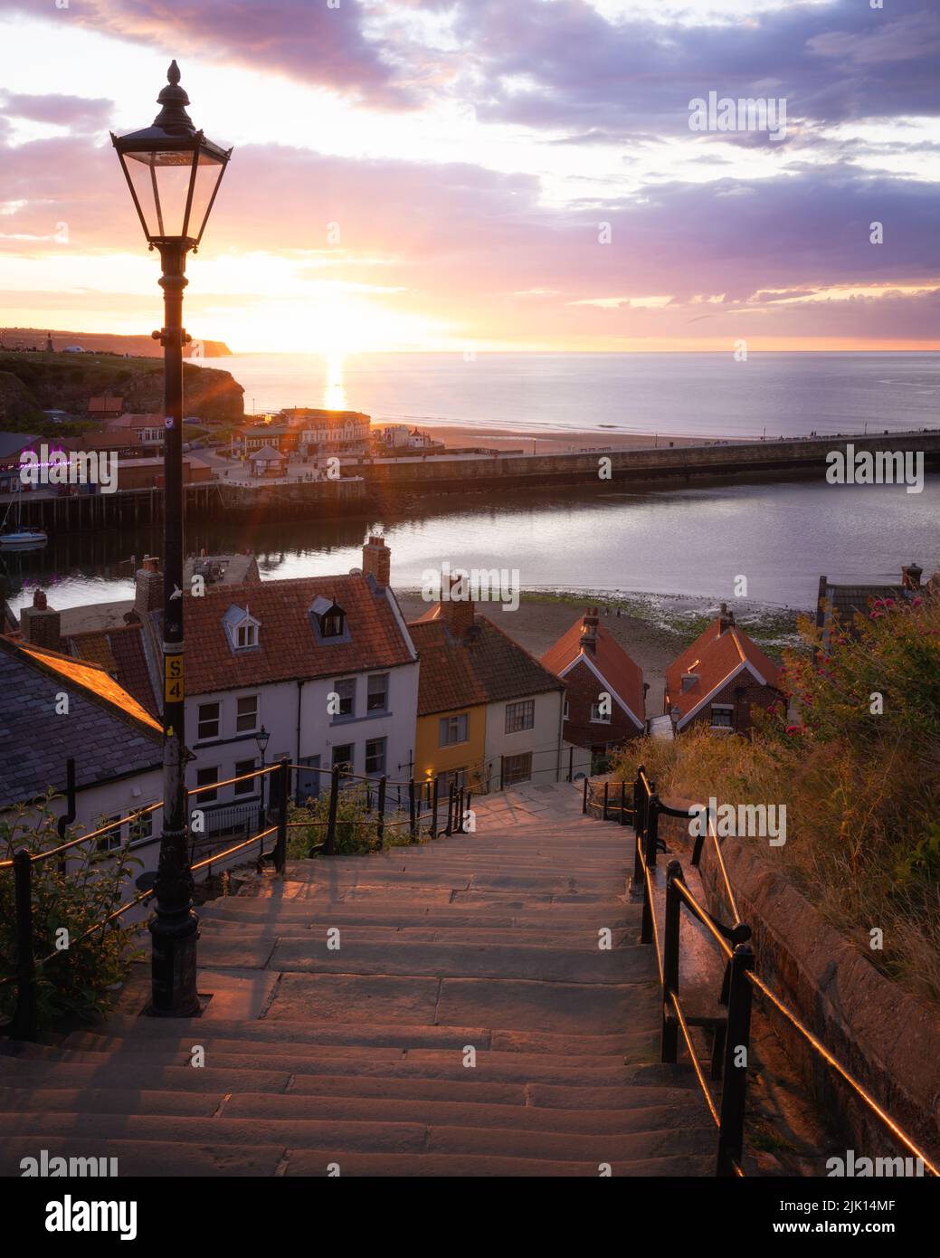 The 199 Steps of Whitby at sunset, Whitby, North Yorkshire, England ...