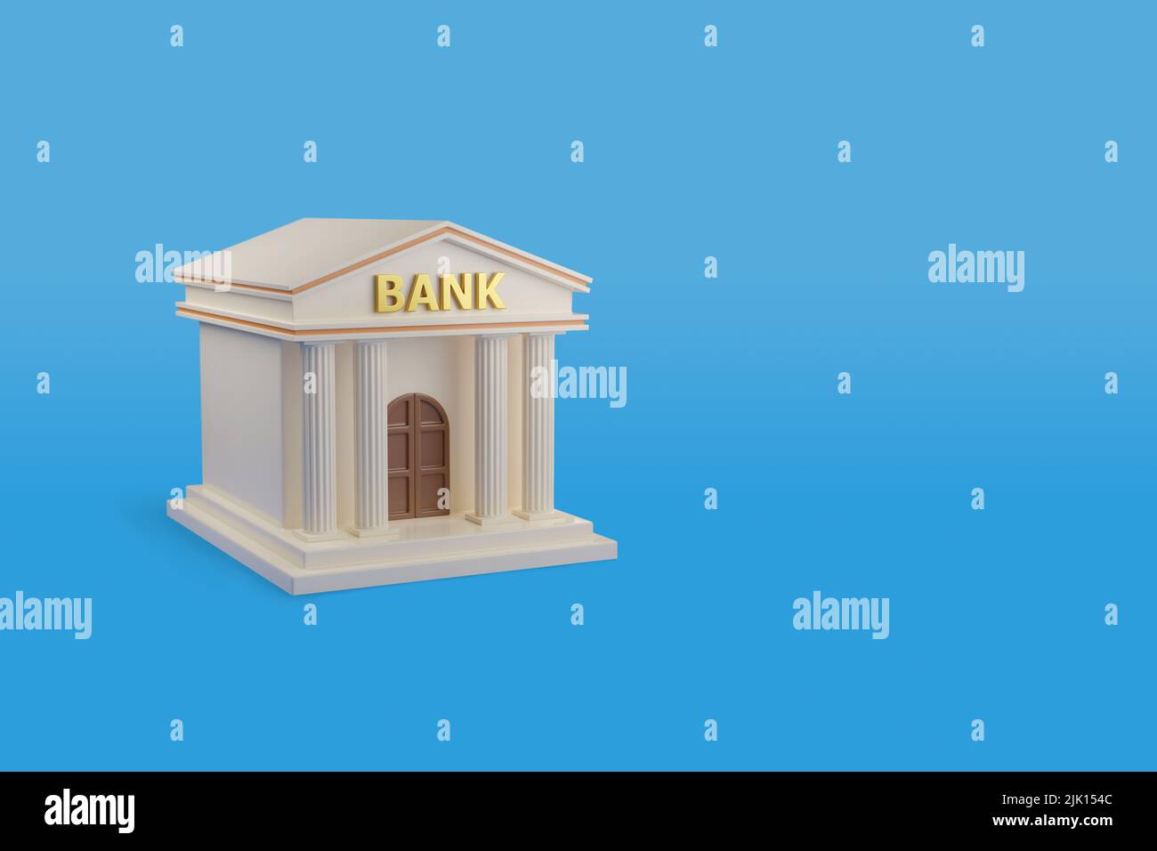 Bank building with isolated on blue background with copy space. 3d ...