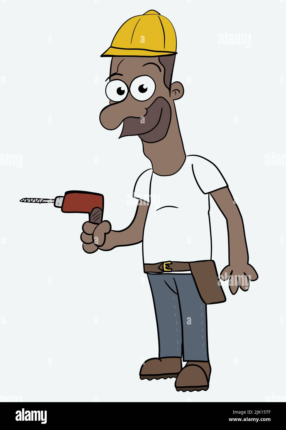 man with a power drill tool cartoon character mascot illustration Stock ...