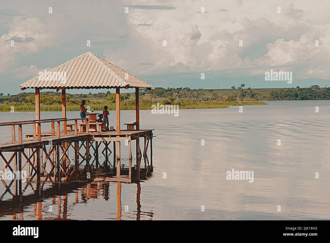 lake scenery with pier Stock Photo - Alamy