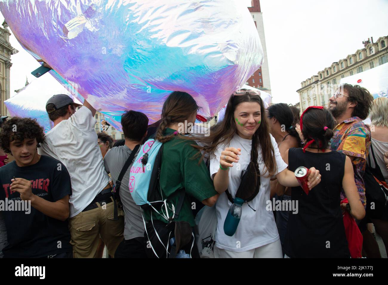 Turin, Italy. 29th July, 2022. Young people protest during the Climate ...