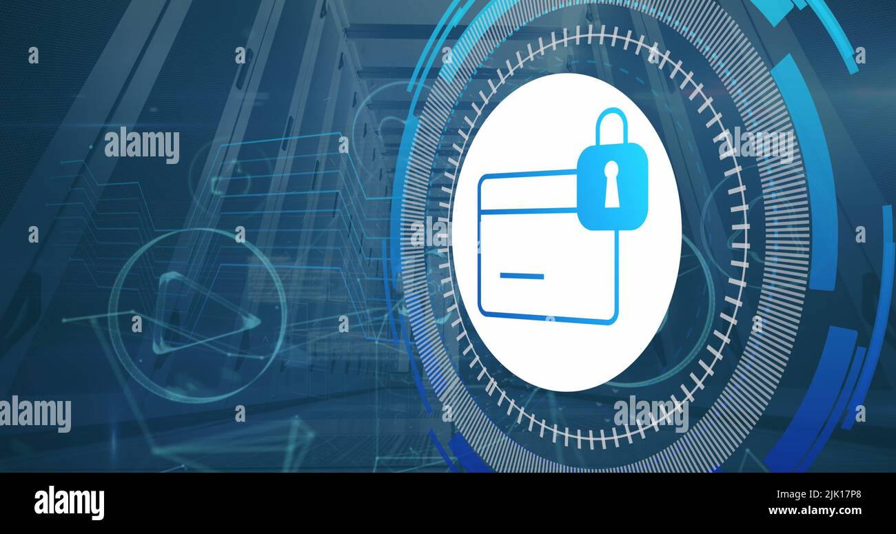 Image of data processing with credit card icon over server room Stock ...