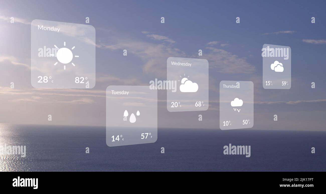 Image of weather forecast over seascape Stock Photo - Alamy