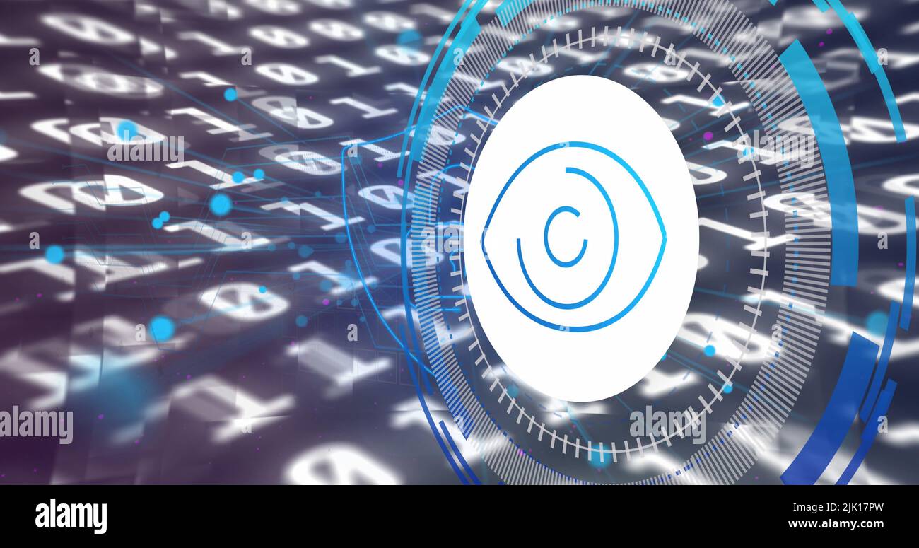 Image of data processing with eye icon over blue background Stock Photo ...