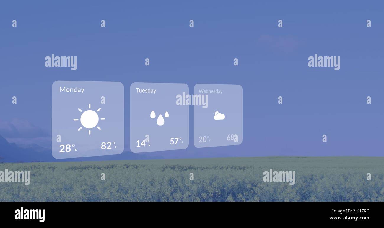 Image of weather forecast over landscape Stock Photo - Alamy