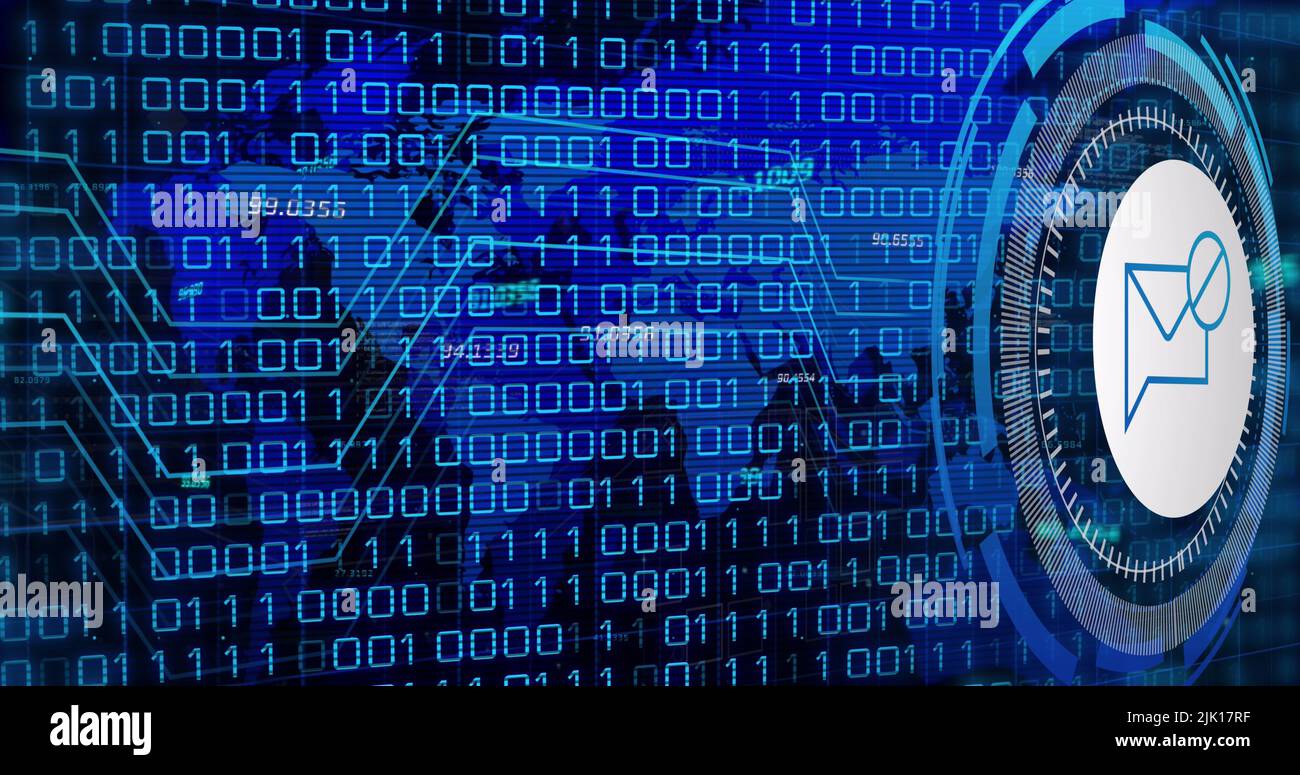 Image of data processing with envelope icon over blue background Stock ...