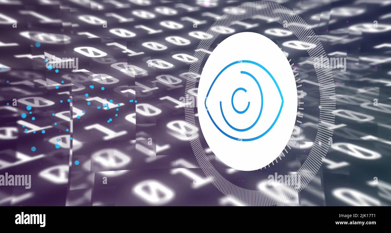 Image of data processing with eye icon over blue background Stock Photo ...