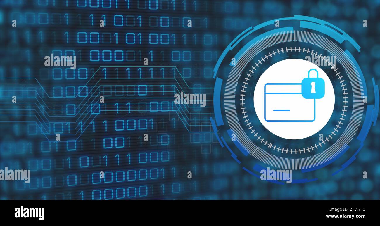 Image of data processing with credit card icon over blue background ...