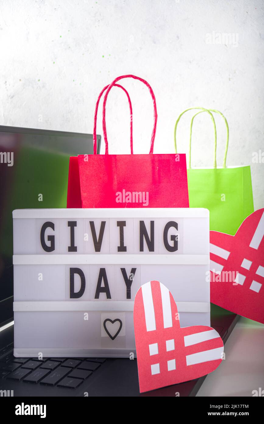 Giving Tuesday background with red hearts, Global International Charity ...