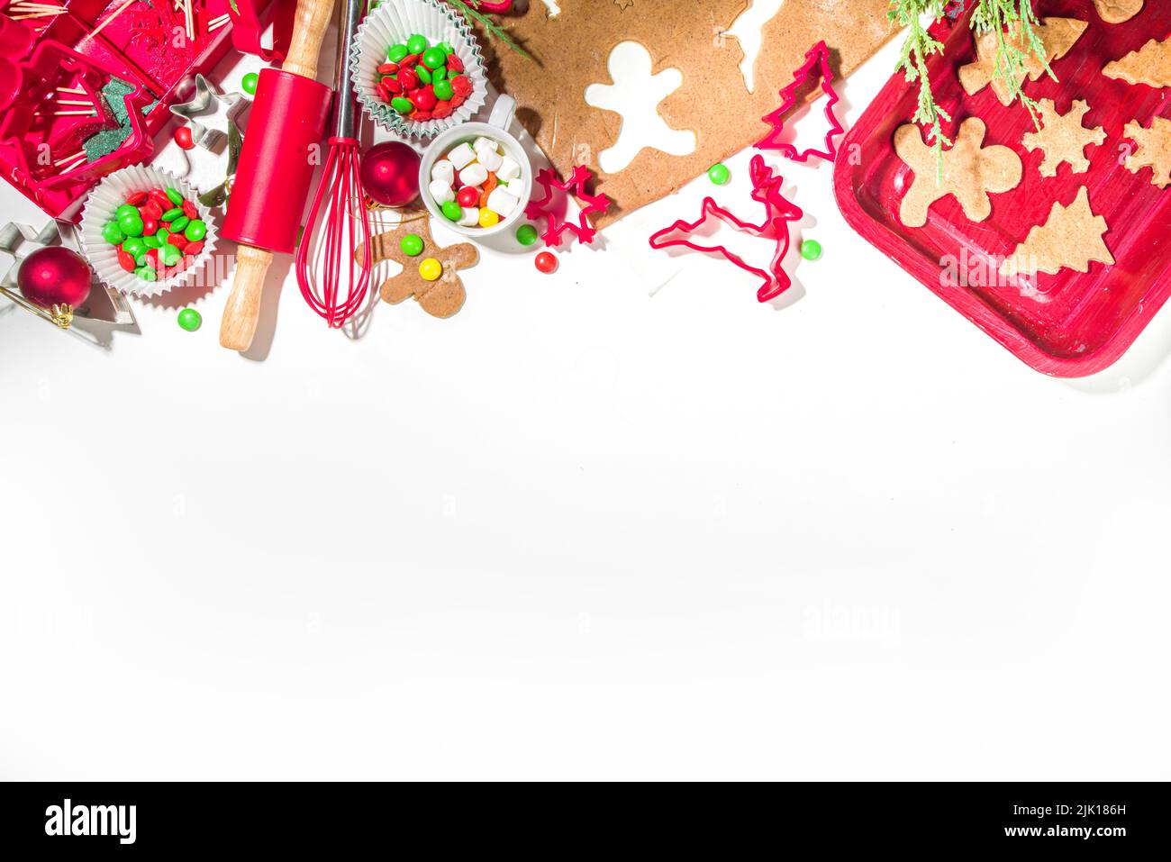 Christmas, New Year cooking background. Baking ingredients and utensils ...