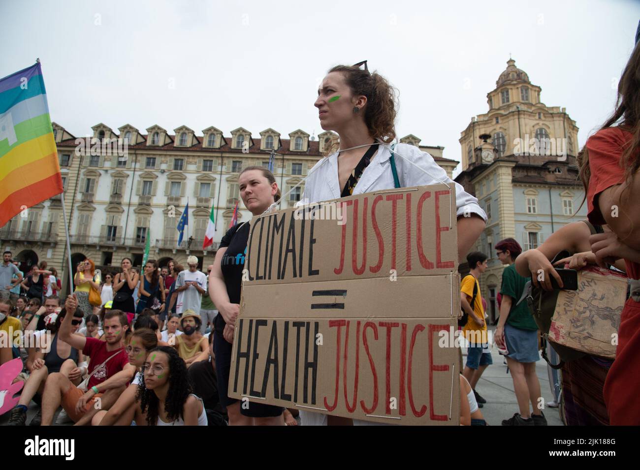 July 29, 2022, Turin, Piedmont/Turin, Italy: Young people protest ...