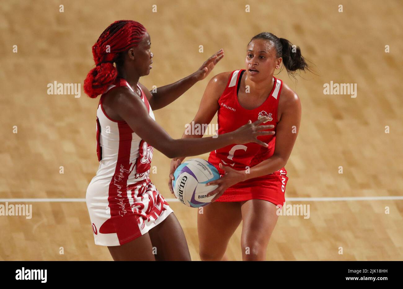 England’s Laura Malcolm in action during the Pool B Netball match ...