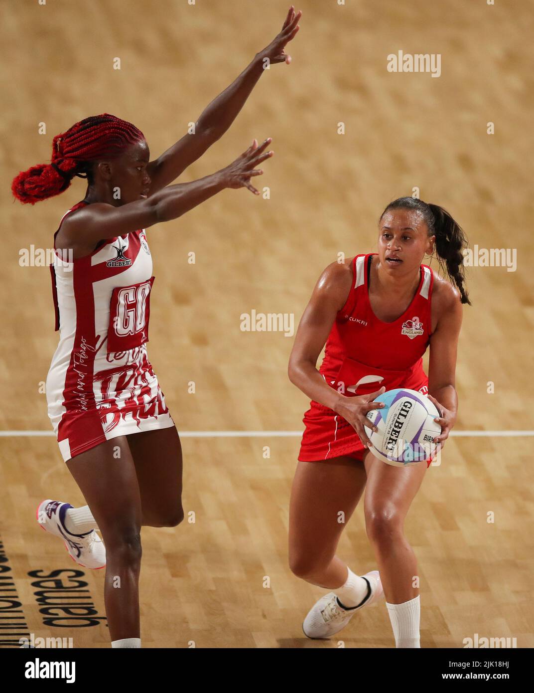 England’s Laura Malcolm in action during the Pool B Netball match ...