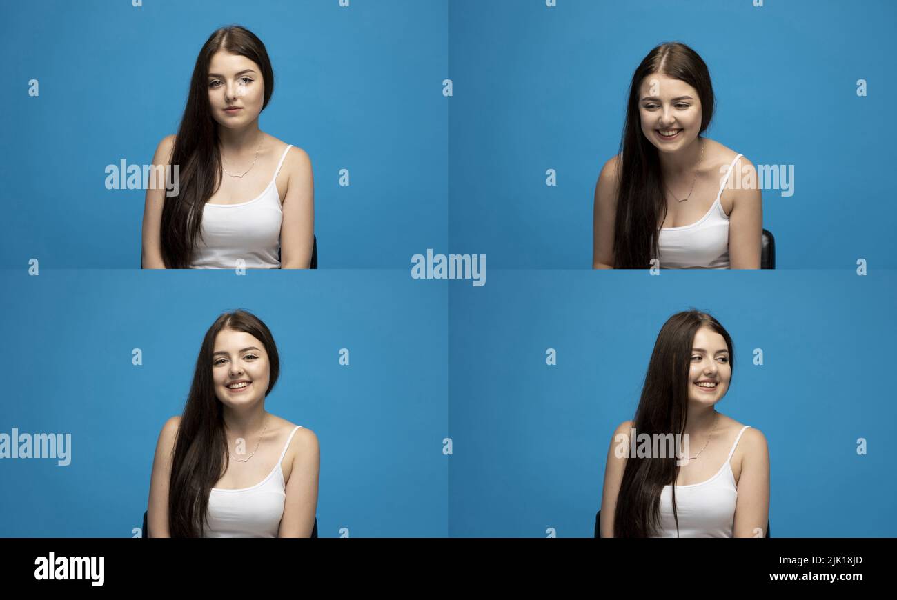 Set of different emotions. Collage with four different emotions in one ...