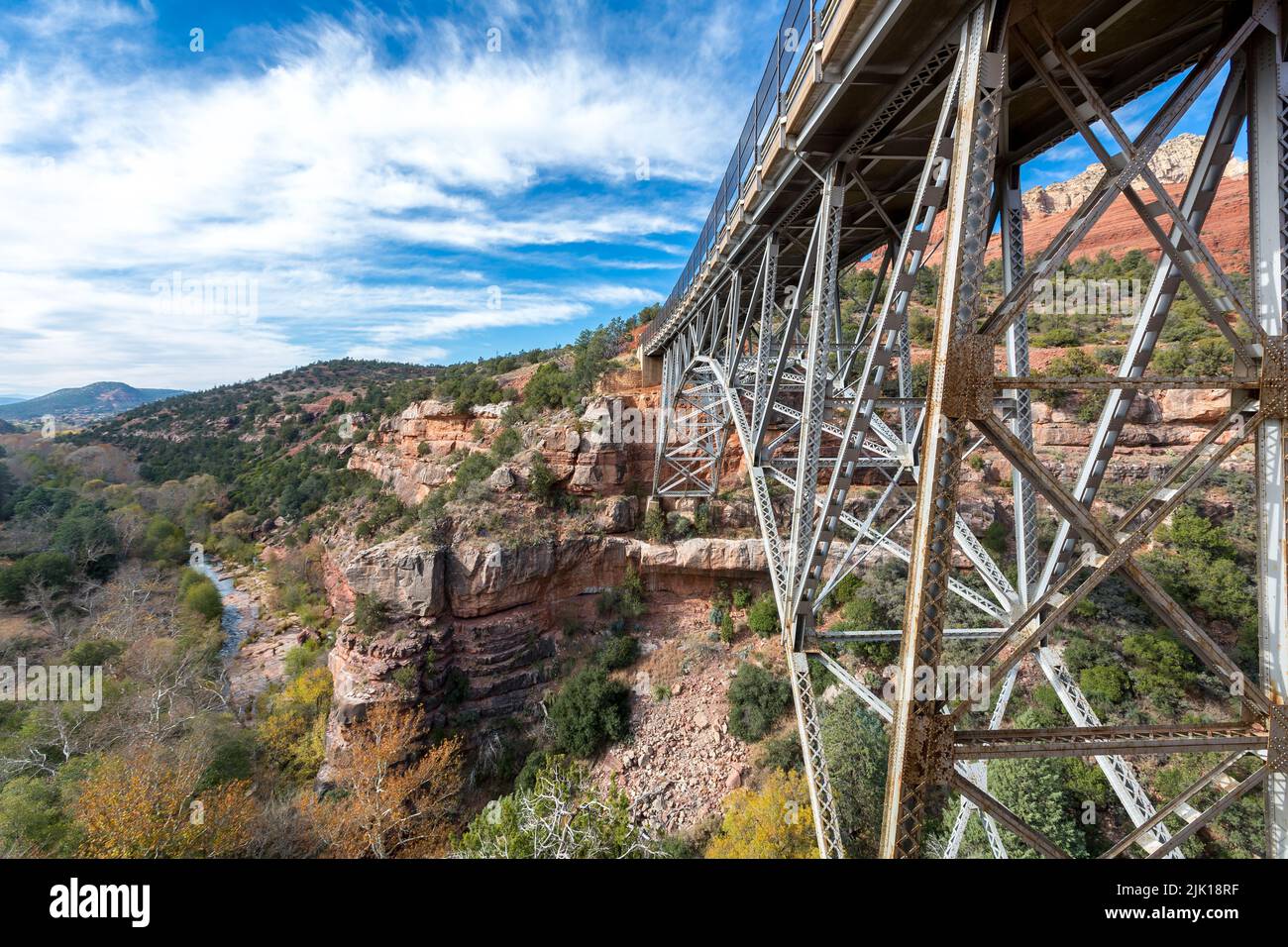 A low-angle shot of Midgley Bridge under the blue sky, Sedona, Arizona ...