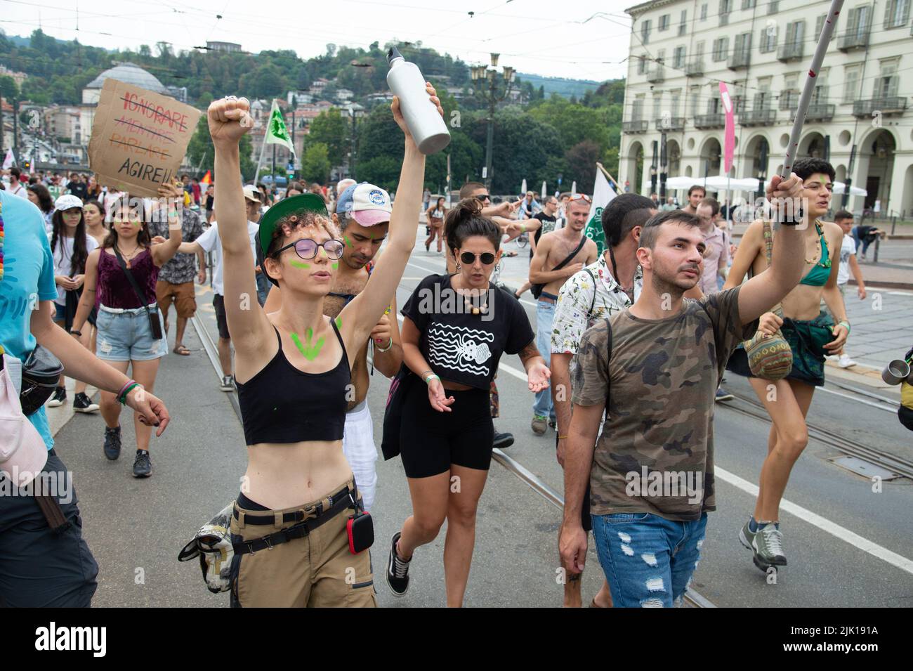 July 29, 2022, Turin, Piedmont/Turin, Italy: Young people protest ...