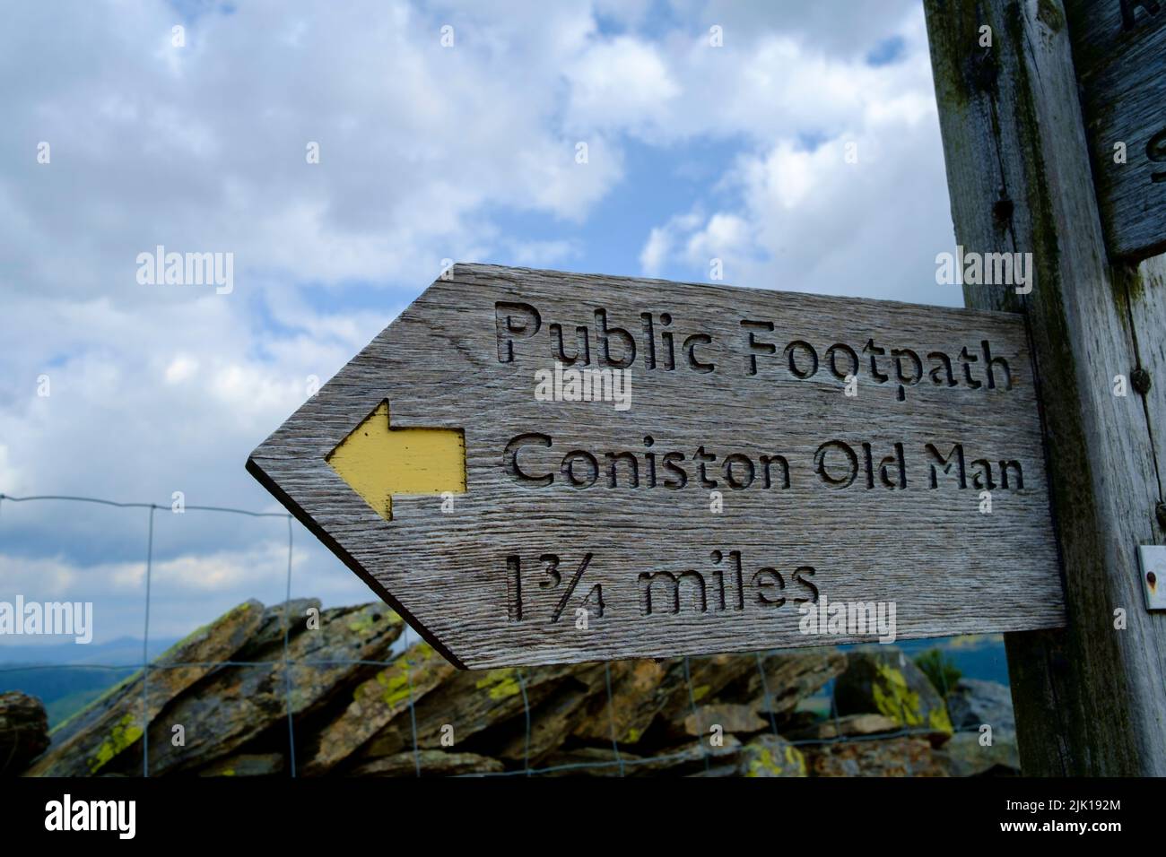 Coniston old man sign, the lake district, England Stock Photo - Alamy