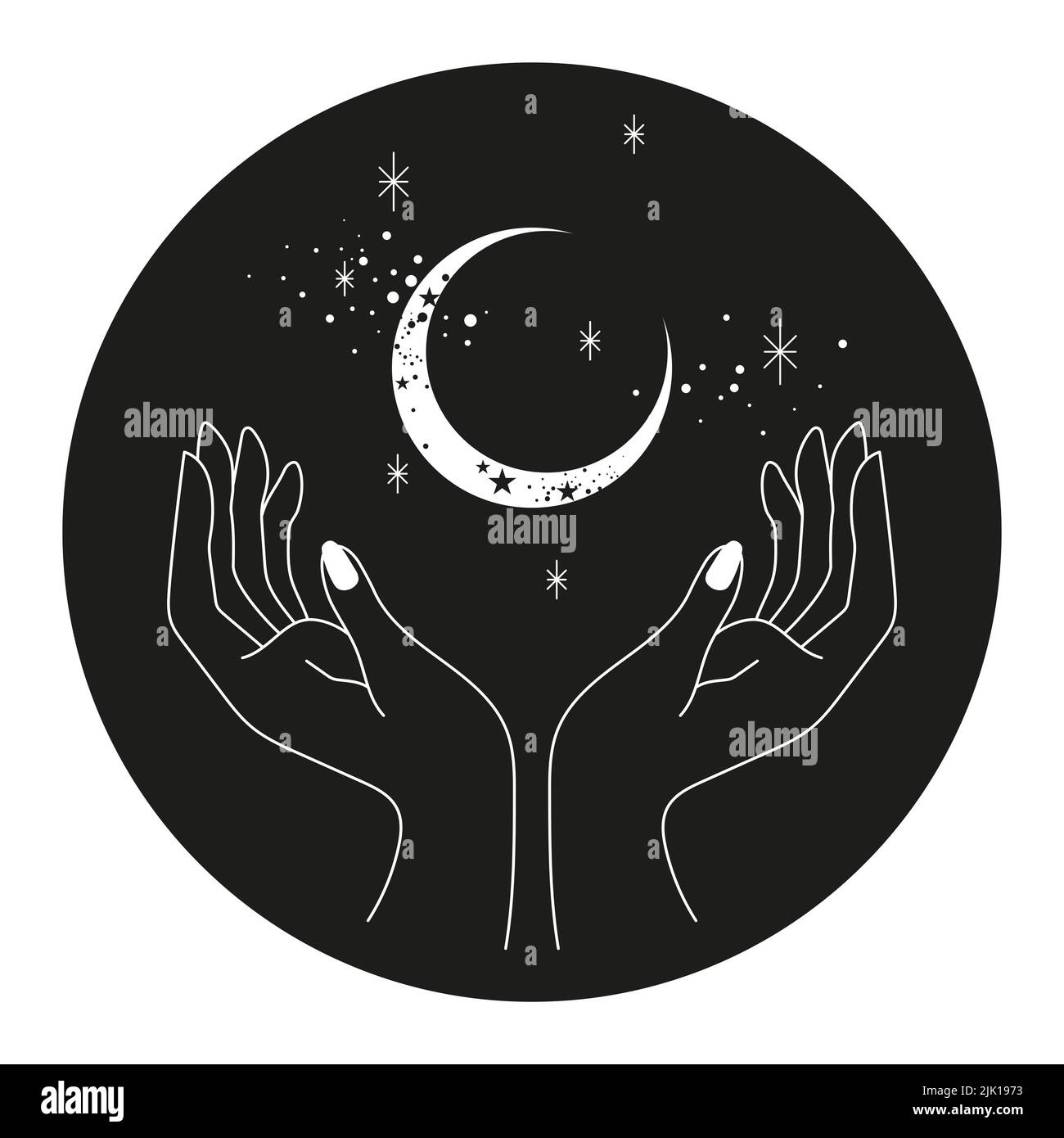 Hands stars and moon line art illustration Stock Photo - Alamy