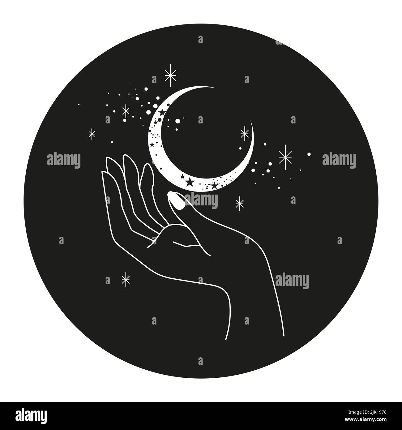 Hand stars and moon line art illustration Stock Photo - Alamy