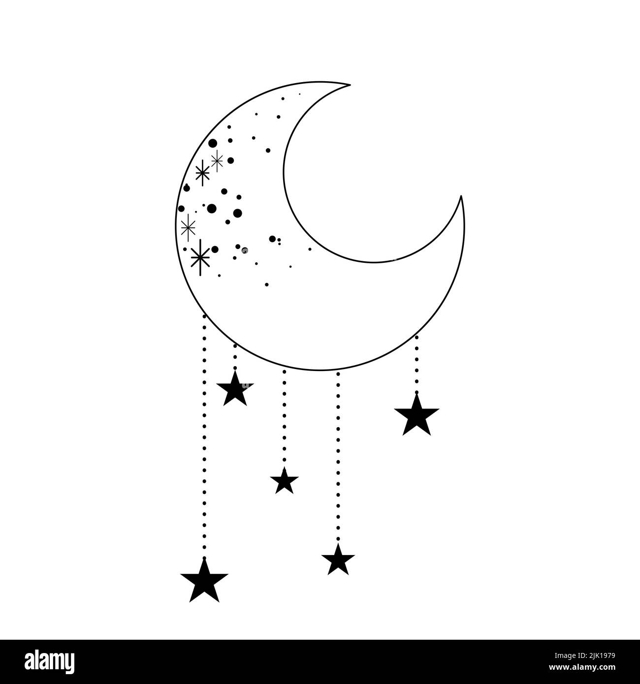 Moon and stars line art illustration Stock Photo - Alamy