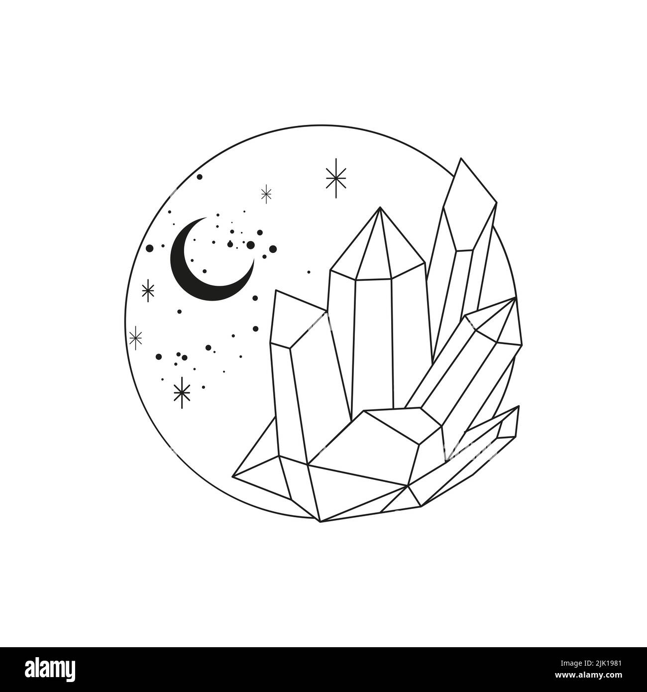 Crystals and moon line art illustration Stock Photo - Alamy