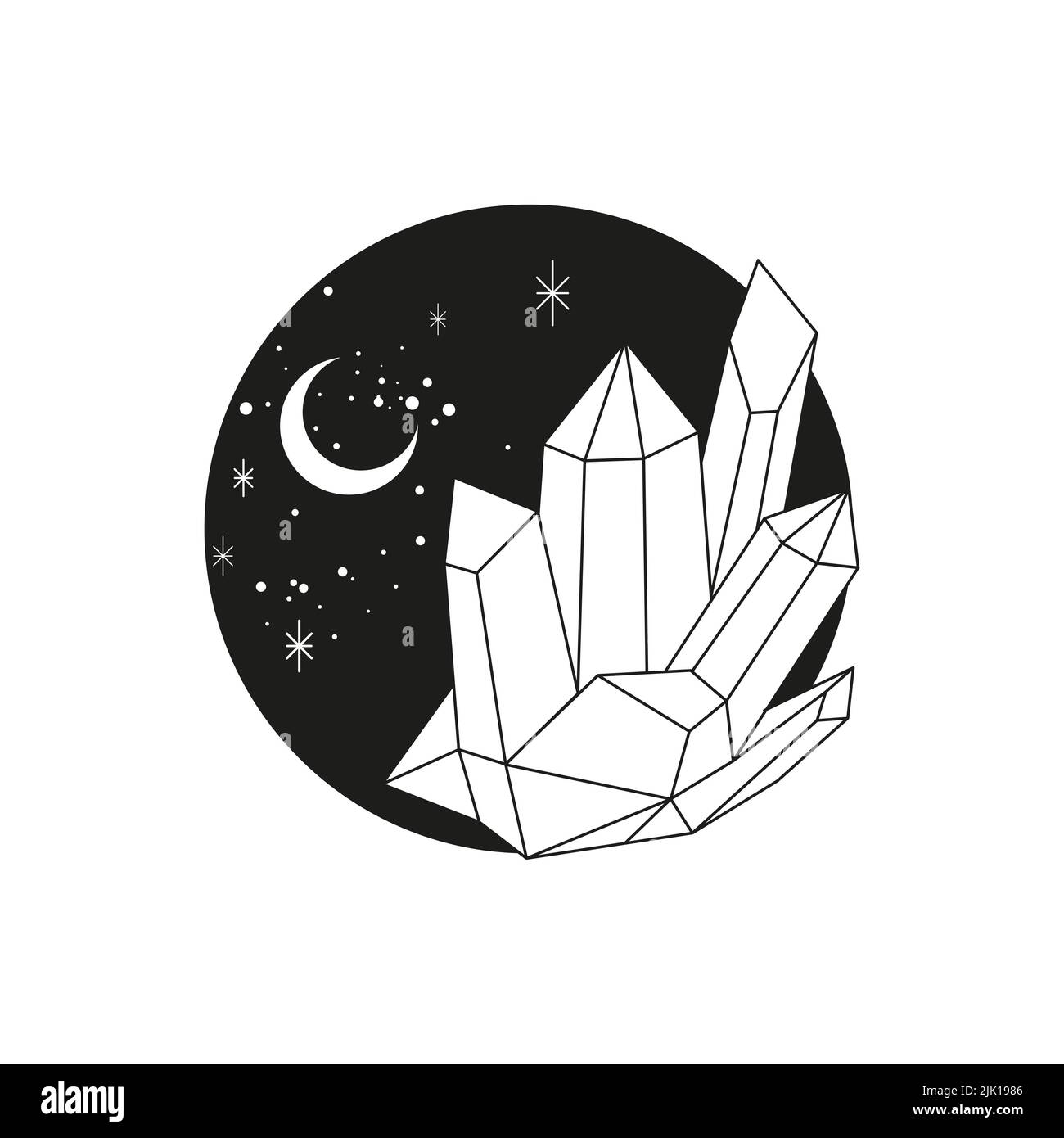 Crystals and moon line art illustration Stock Photo - Alamy