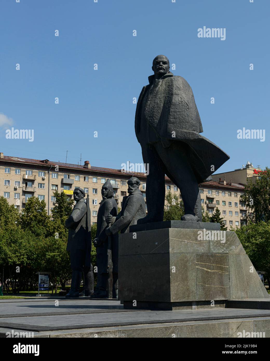 Statue of Lenin in Lenin Square, Novosibirsk. Solider, worker and ...