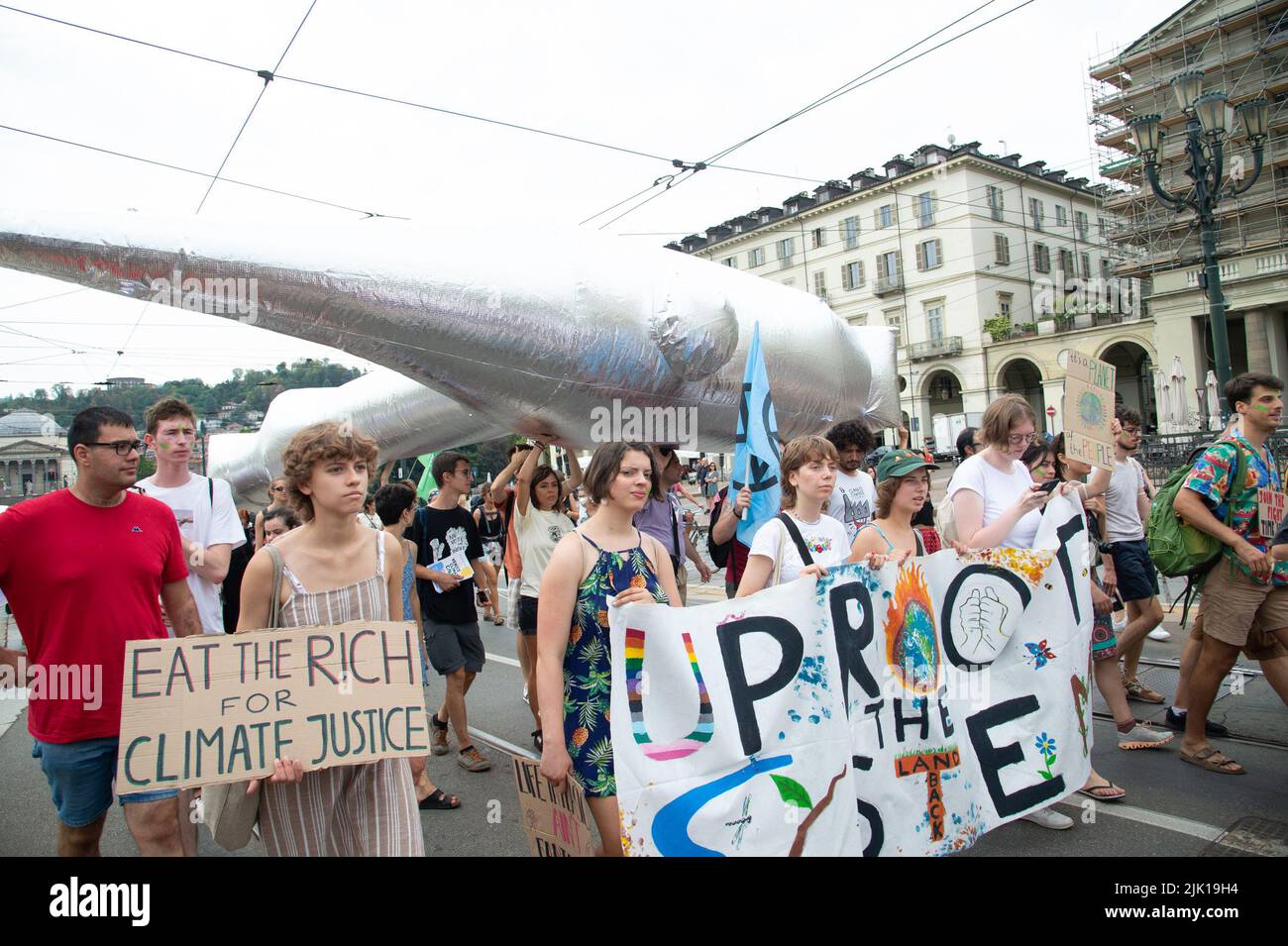 July 29, 2022, Turin, Piedmont/Turin, Italy: Young people protest ...