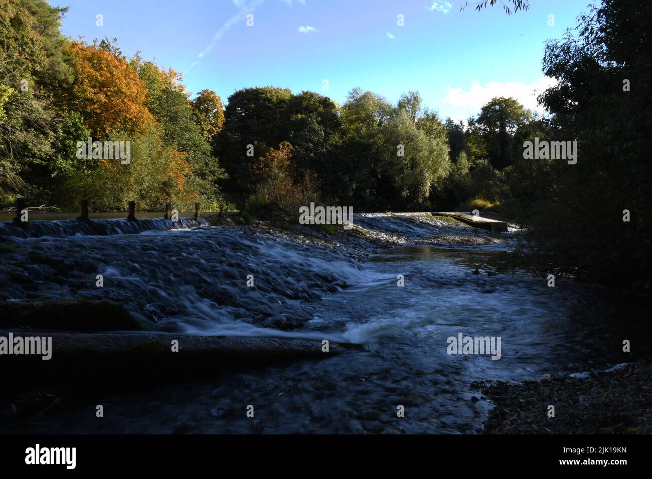 Autumn colours on weir, River Nore, River Nore Linear Park, Riverside ...