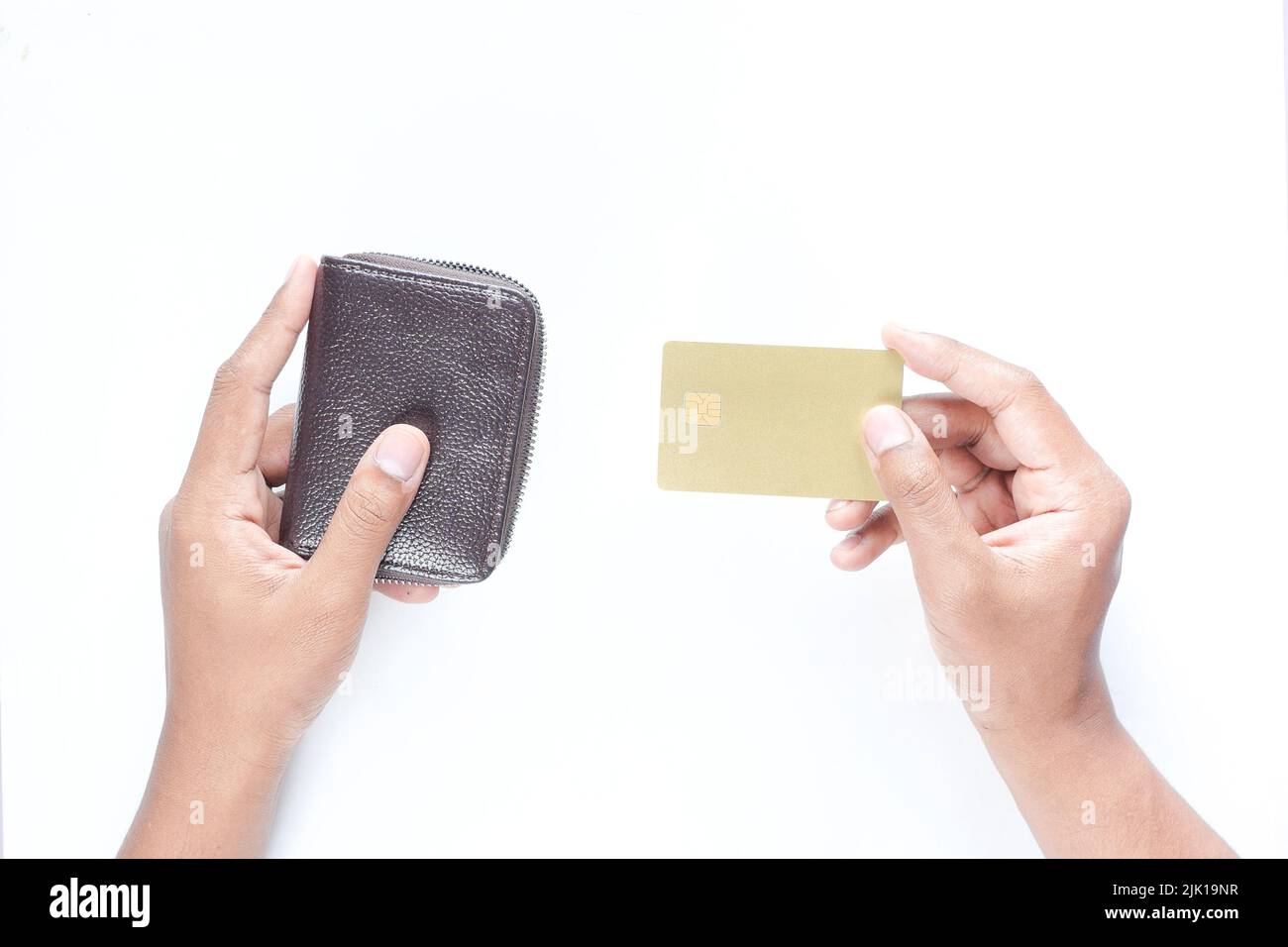 top view of person hand holding credit card on white background Stock ...