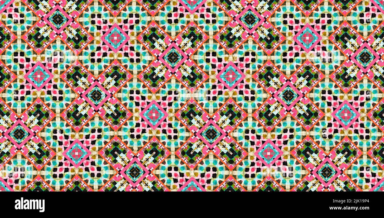 Kitsch pattern geometric retro design in seamless border background ...
