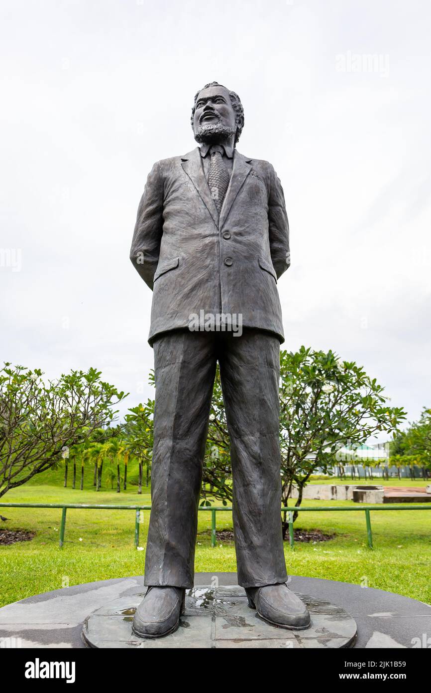 Victoria, Seychelles, 04.05.2021. Statue of late Sir James Mancham ...
