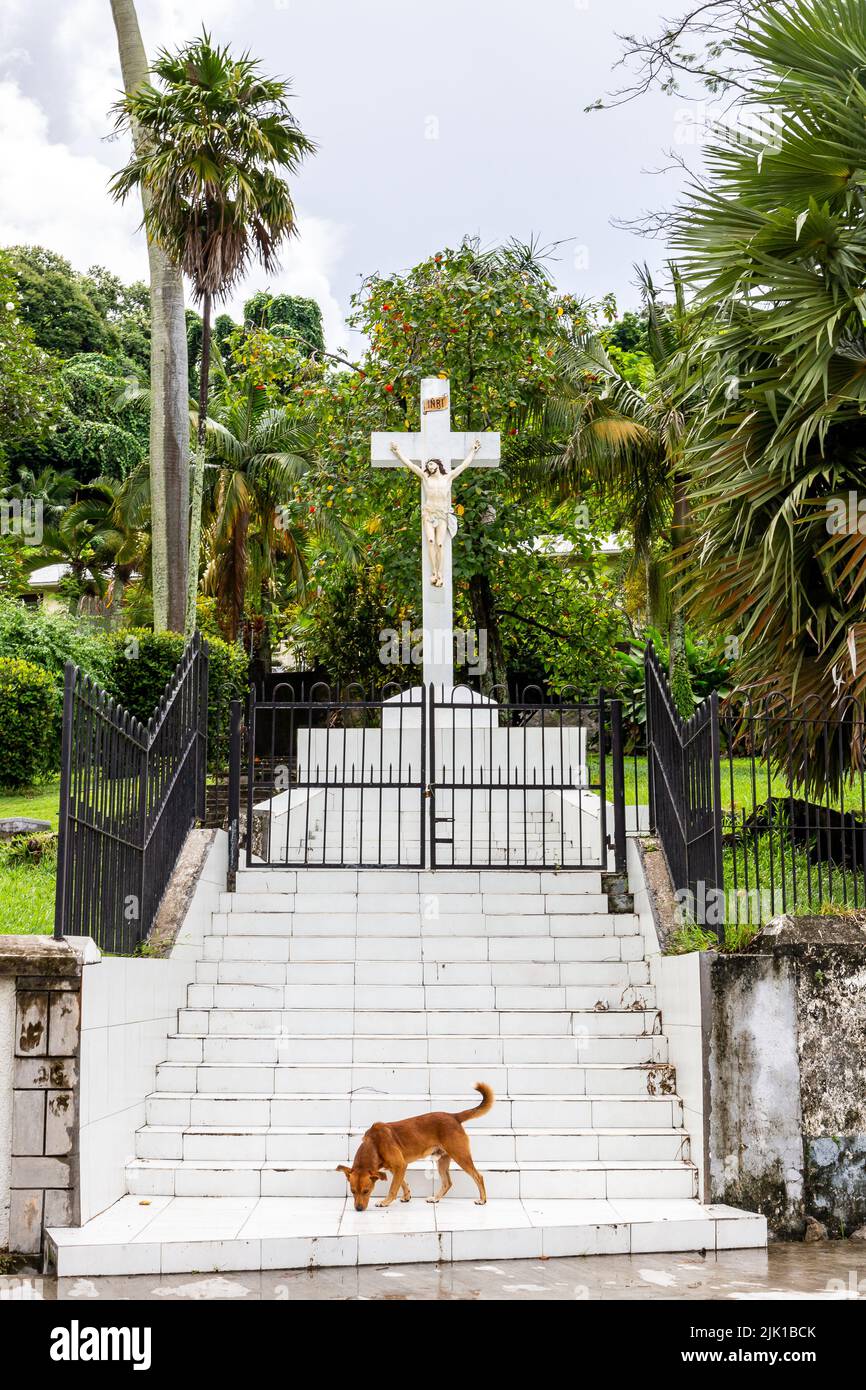 Entrance to Immaculate Conception Cathedral grounds, white stairs ...
