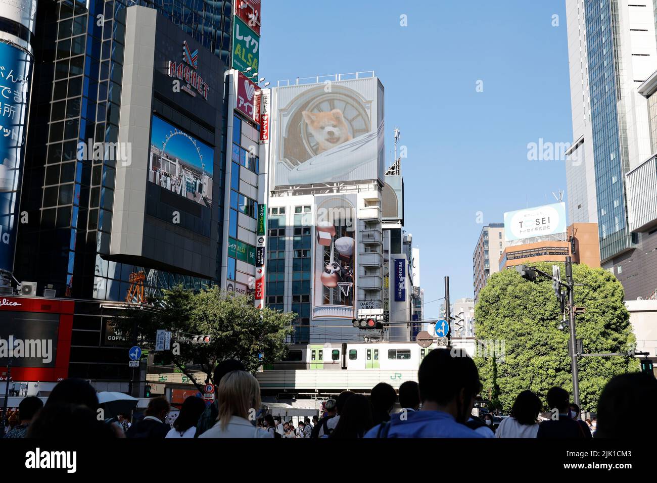 Tokyo, Japan. 29th July, 2022. Digital billboards display a giant 3D ...