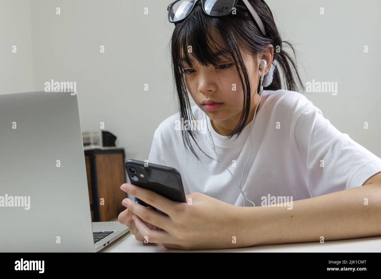 girl study learning digital internet video online computer laptop at ...