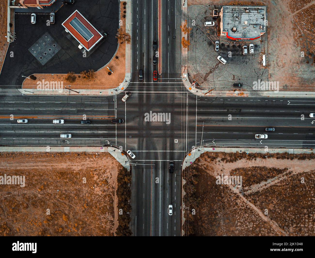 An aerial view of cityscape and cars on cross road Stock Photo - Alamy