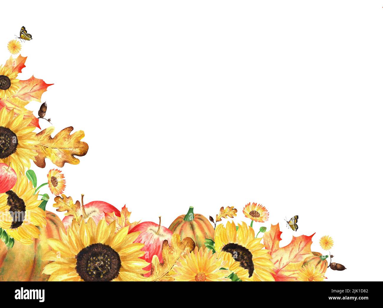 An autumn garden composition. Watercolour illustrations on the theme of ...