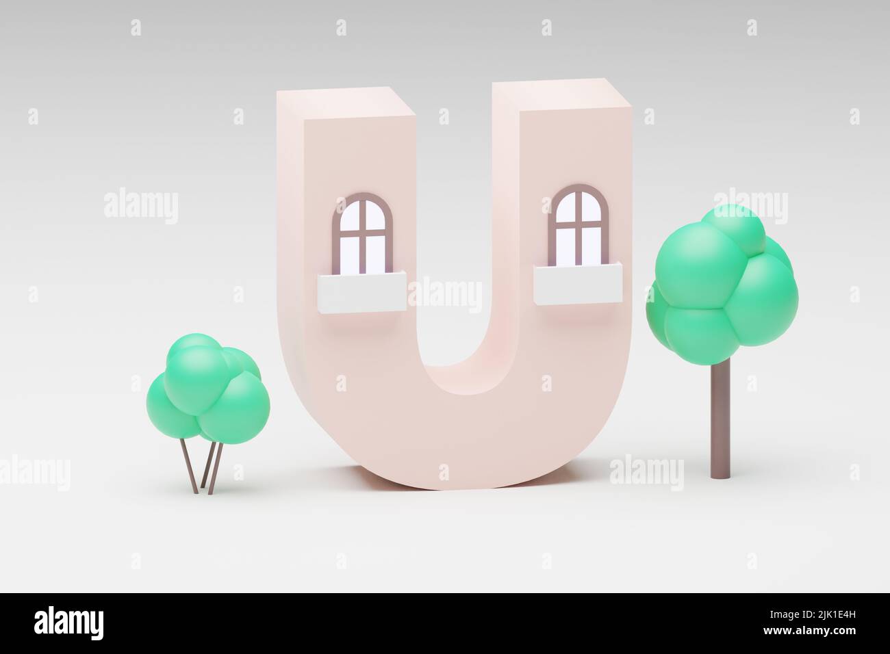 3d alphabet, letters shape made of tiny house on grey background, 3d ...