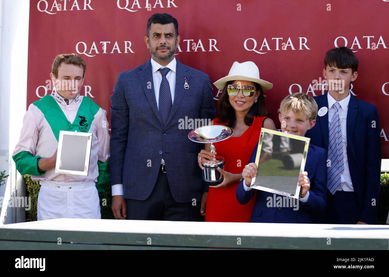 Jockey Ryan Moore (left) and Khaadem owner Mrs Fitri Hay during the ...