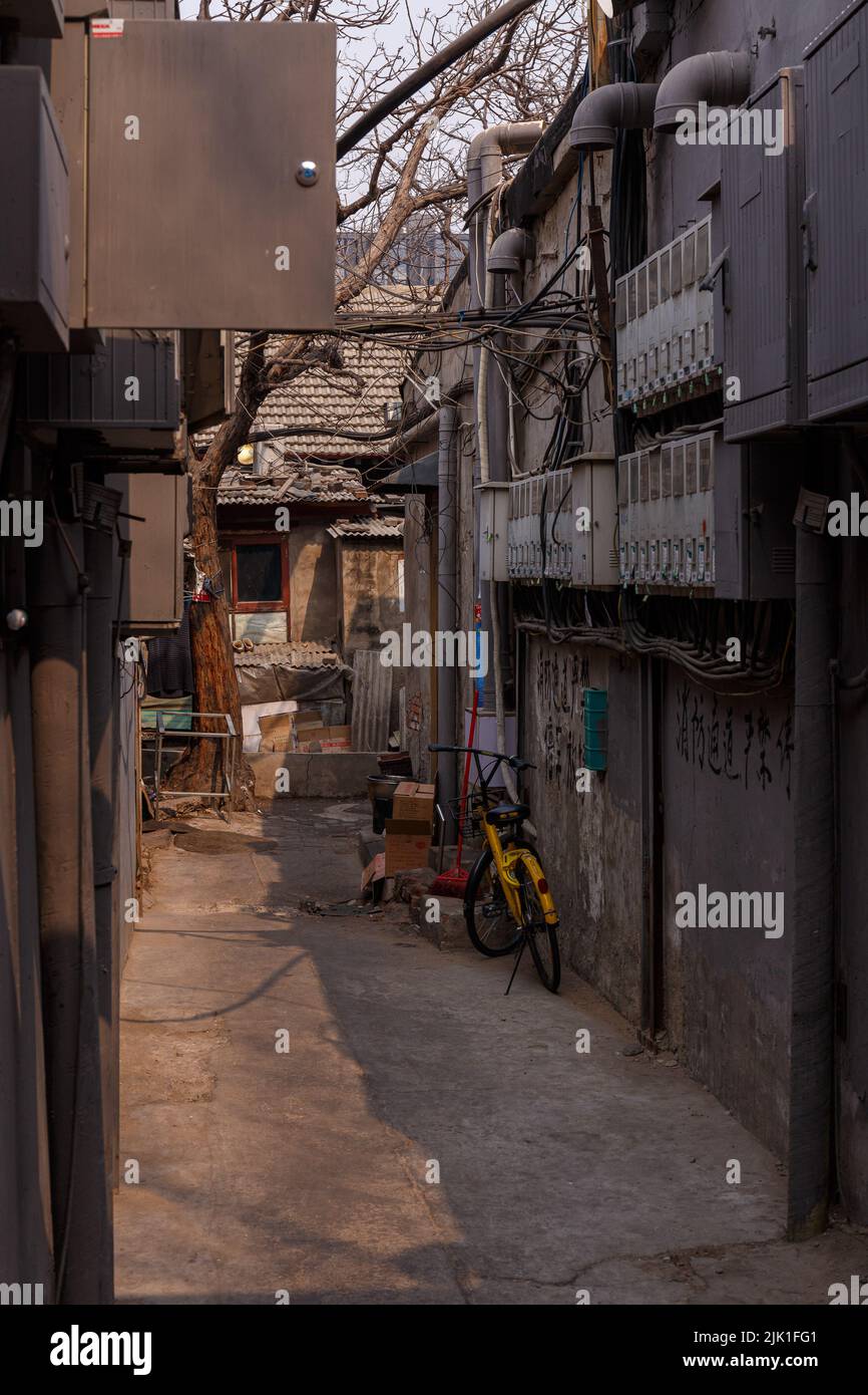 BEIJING, CHINA - MARCH 11, 2018. Back alley in a traditional Hutong ...