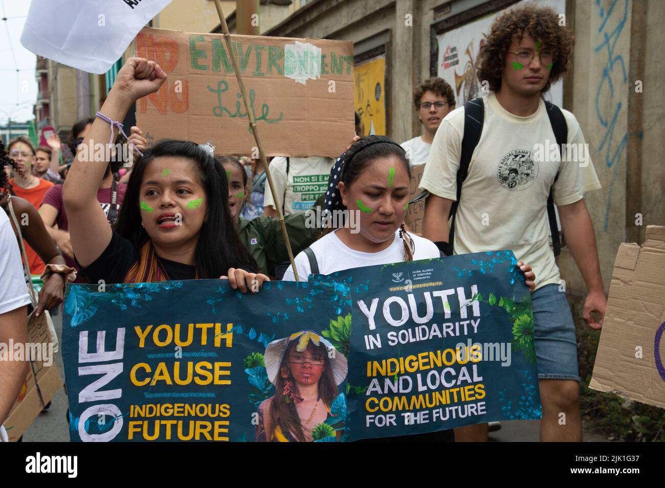 Young people protest during the Climate Social Camp March on July 29 ...