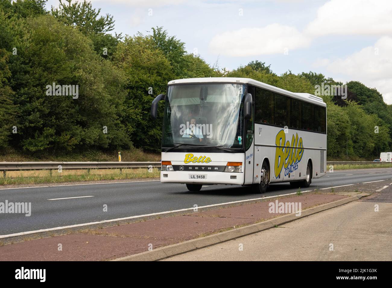 Belle single decker coach travelling along southern bypass near norwich ...