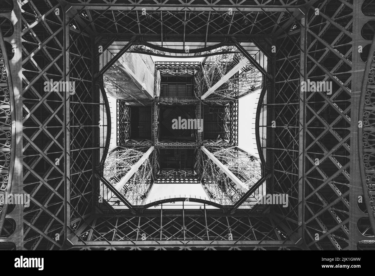 The bottom view of Paris Eiffel Tower, grayscale shot Stock Photo - Alamy